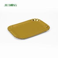 China Biodegradable Disposable Paper Plates 340x450x20mm Eco Friendly Gold Dinnerware for sale