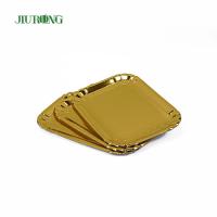 China Biodegradable Disposable Paper Plates 340x450x20mm Eco Friendly Gold Dinnerware for sale