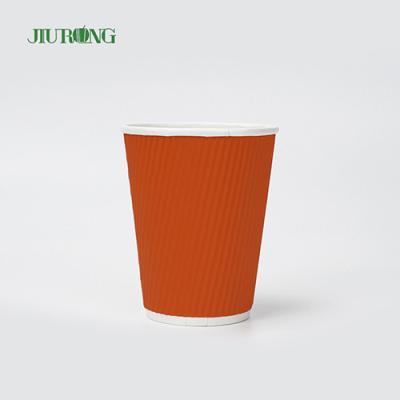 China Food Grade Biodegradable 12oz Kraft Ripple Paper Cups with PLA Lid for sale