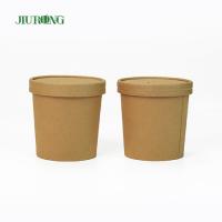 China Biodegradable Kraft Paper Bowls 26 OZ UV Coating Disposable Salad Soup Container for sale