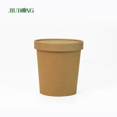 China Biodegradable Kraft Paper Bowl 8oz with PLA Lid Eco Friendly Disposable Soup Container for sale