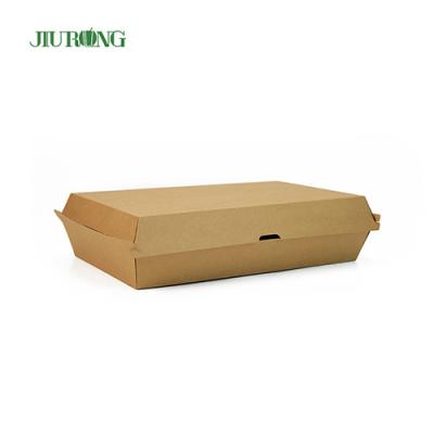 China 2100ml Eco Friendly Food Grade Kraft Paper Lunch Box Biodegradable Takeaway Packaging for sale
