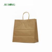 China Custom Printed Recycled Kraft Paper Bags with Handle Greaseproof 280mm x 280mm x 150mm for sale