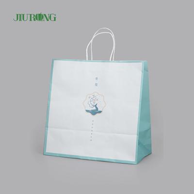 China 280mm Biodegradable White Kraft Recycled Paper Bags with Handles Food Grade for sale