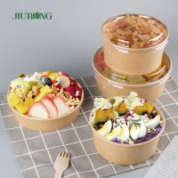 China Disposable Kraft Paper Bowl 750ml Food Grade Waterproof Eco Friendly Take Away Container with PET Lid for sale