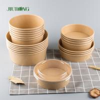 China Disposable Kraft Paper Bowl 750ml Food Grade Waterproof Eco Friendly Take Away Container with PET Lid for sale