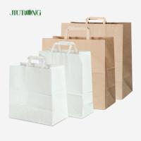 China Flat Handle Take Away White Kraft Paper Bag With Logo Print for sale
