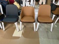 China Timber look finish Comfortable Dining Chairs Imitated Wood Leg Armrest for sale