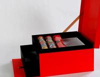 China Luxury Rigid Slide Cardboard Drawer Gift Box Black And Red With Foam Insert for sale