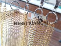 China Shining Gold Color 304 Stainless Steel Ring Mesh Chainmail Room Divider Curtain 1mm X 8mm for sale