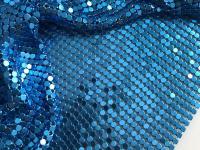 China Shiny Blue Aluminum Oem Metal Sequin Mesh Chain Mail Fabric Metallic Sequin Tablecloth for sale