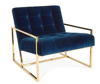 China Navy Blue Chair With Metal Frame , Velvet Relax Metal Frame Accent Chair for sale