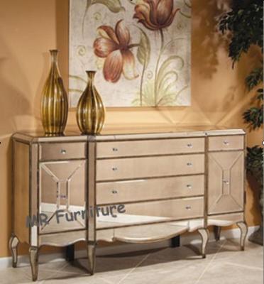 China 6 Drawers Mirrored Credenza Sideboard Large Size Solid Wood MDF Material for sale