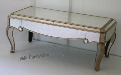 China Antique Mirror Couch Table , Rectangle Gold And Mirror Coffee Table Wood Leg for sale