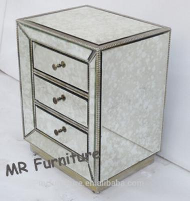 China Antique Glass Mirrored Bedside Table , Professional Mirrored Bedroom Side Tables for sale