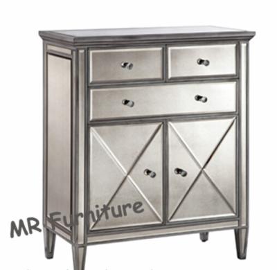 China Silver Mirrored Sideboard Cabinet , Wooden Trimming Mirrored Sideboard Buffet for sale