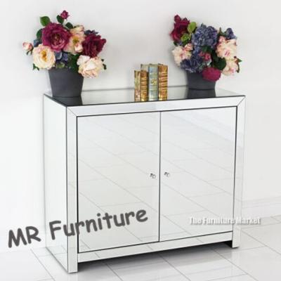 China 2 Doors Mirrored Side Board MDF Black Painting Back Beveled Edge Mirror for sale