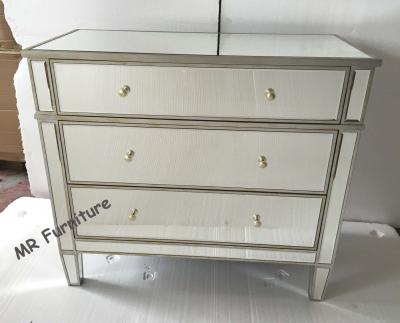 China 3 Drawers Silver Mirrored Nightstand , Bedroom Mirrored Glass Bedside Table for sale