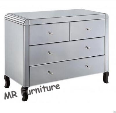China Silver Mirrored Side Board With 4 Storage Drawers Bevelled Edge Mirror for sale
