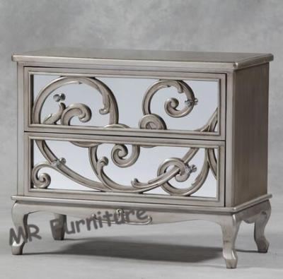 China Luxury Glass Mirrored Night Stands Curved Flower Antique Silver Finish for sale