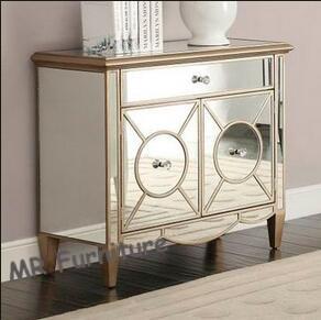 China Gold Mirrored Door Cabinet Corner Chest Bed Side Table for Bedroom Furniture for sale