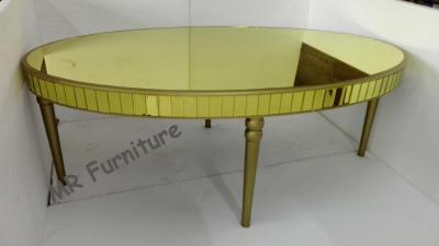 China Oval Glass Top Tables For Kitchen , Deluxe Glass Dining Table With Wooden Legs for sale