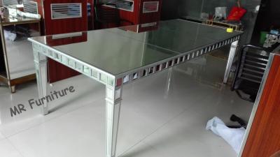 China Rectangle Silver Mirrored Dining Table For 10 - 12 Person Beveled Edged for sale