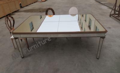 China Antique Mirrored Dining Table Wooden Frame Customized Size Silver Finish for sale