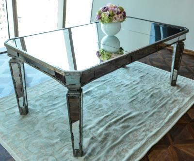 China Glass Mirrored Dining Table Luxury Design Strong Wood Legs 76cm Height for sale