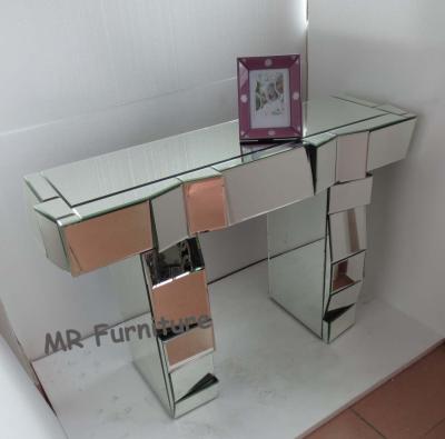 China Artificial Mirror Furniture Set Angled Facet Glass Mirrored Stand Desk for sale