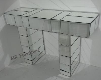 China Block Design Mirror Table Console , Mini Size Beveled Edge Glass Mirror Table for sale