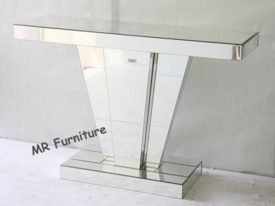 China Hotel Lobby Mirror Console Table Sets , Beveled Edge Mirrored Sofa Table In Silver for sale