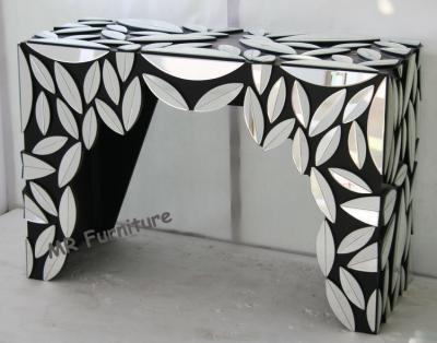 China Leaves Design Hallway Mirror Table , Black Silver Color Mirrored Cocktail Table for sale