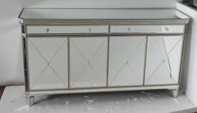 China Europe Design Mirrored Sideboard Cabinet , 4 Doors Silver Mirrored Buffet Console for sale