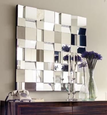 China Square Faceted Angled 3D Beautiful Wall Mirrors , Large Decorative Mirrors For Walls for sale