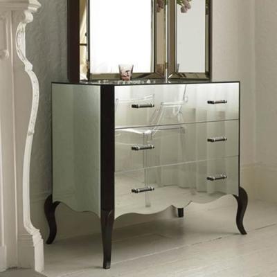 China 3 Drawer Mirror Furniture Set Special Curved Leg Mirrored Sidebed Table for sale