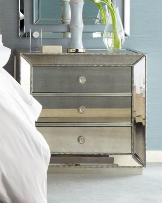 China 5 Star Hotel Mirrored Night Stand Bed Side Table with Wooden Beads Decorate for sale
