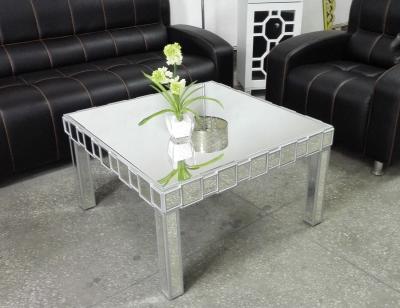 China Square Mirrored Coffee Table Silver Wooden Trimming Unique Design for sale
