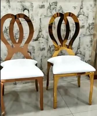 China Gold Stackable Event Wedding Dining Chairs Stainless Steel Metal Frame Accent Chair for sale