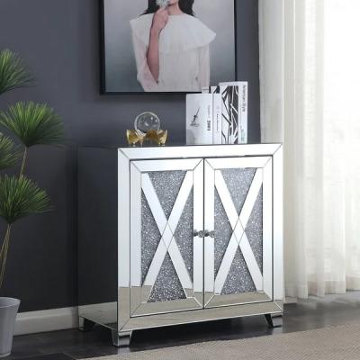 China Sparkly 2 door mirrored hallway cabinet crushed diamond side board for living room for sale