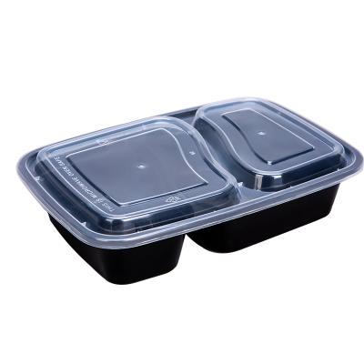 China 700ml Two Compartment Clear PP Sectioned Takeaway Box for Hot Catering Meals for sale