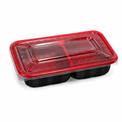 China Two Compartment Red Black PP Food Trays for Meal Preparation for sale