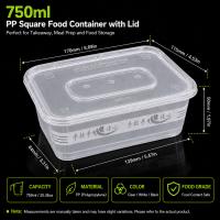 China Full Meal Packaging PP Food Containers 750ml Large Square Takeaway Box with Lid for sale