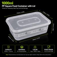China 1000ml PP Food Containers Deep Square Catering Box Lidded for Large Meals for sale