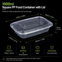 China 1000ml PP Square Food Trays Clear Meal Prep Tray Lidded for Takeaway for sale