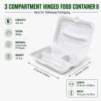 China Compact Combo Meals PP Clamshell Takeout Containers Three Compartment 475ml for sale
