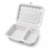 China 2 Compartment Takeout PP Plastic Clamshell Box 500ml for Main Dishes / Side Portions for sale