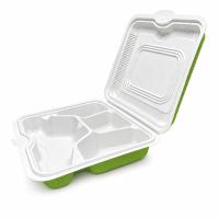 China Four Compartment PP Clamshell Takeout Containers Green White for Complete Meal Sets for sale