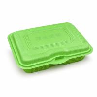 China Four Compartment PP Clamshell Takeout Containers Green White for Complete Meal Sets for sale
