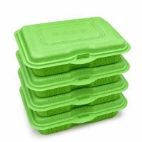 China Four Compartment PP Clamshell Takeout Containers Green White for Complete Meal Sets for sale